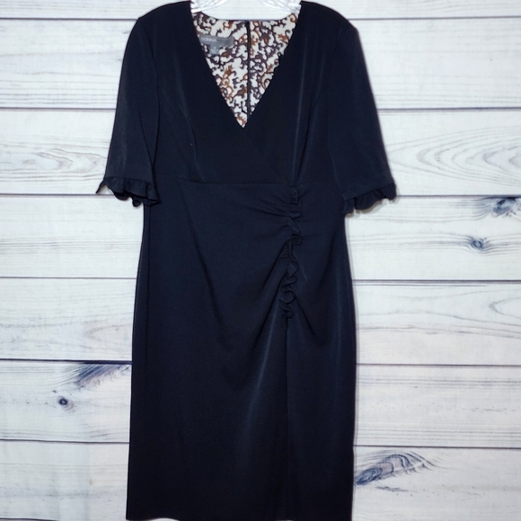 Donna Ricco | Dresses | Donna Ricco Black Ruffled Short Sleeve Midi ...